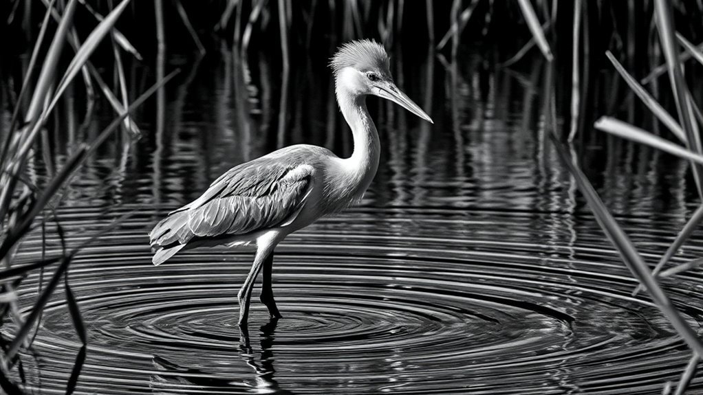 Wading Bird With Tufted Head: Black and White Edition